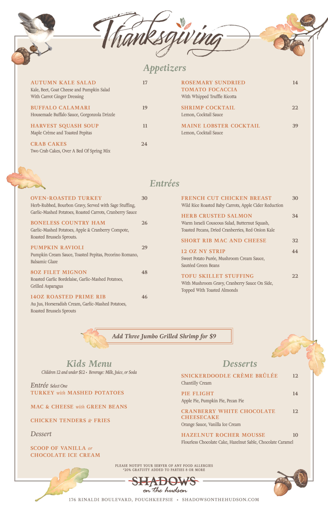 Celebrate Thanksgiving with a Bountiful Meal at Shadows on the Hudson